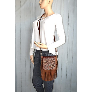 womens cross body bag western cowgirl floral tooled shopper purse brown