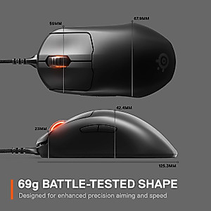 SteelSeries Esports FPS Gaming Mouse – Ultra Lightweight – Prime + Edition – 5 Programmable Buttons – 18K CPI TrueMove Pro Sensor – Magnetic Optical Switches – Customization - RGB Lighting – PC/Mac
