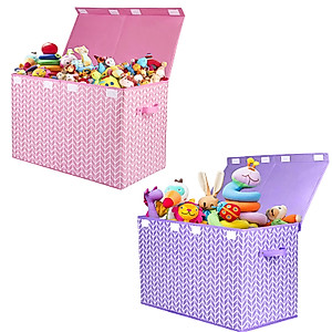 Mayniu Large Toy Box Chest Storage Bins with Lid, Toys Organizers Storage Boxes Basket with Sturdy Handles for Boys, Girls, Nursery, Playroom, Closet, Bedroom