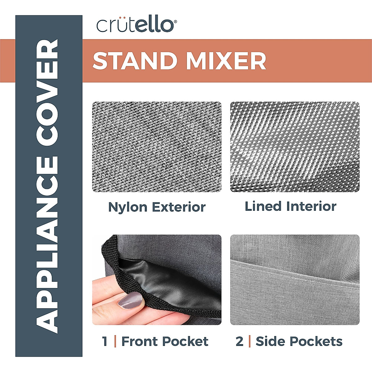 Crutello Stand Mixer Cover with Storage Pockets for 5-8 Quart Mixers - Small Appliance Dust Covers, Compatible with Kitchen Aid Covers, Kitchenaid 7qt Mixer Dust Cover