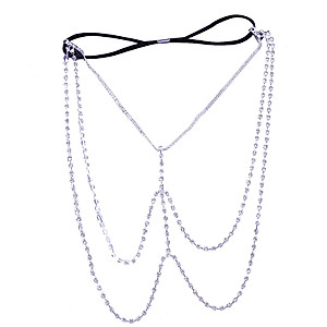 Rhinestone Layered Thigh Chain Rhinestone Bridal Body Chain Elastic Crystal Leg Chain Thigh Chain Jewelry for Women Party (Silver)