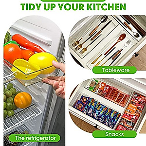 6 Pack Clear Plastic Drawer Organizer Makeup Drawer Organizer 15 x 6 x 2 Inch Long Stackable Drawer Organizers Cutlery Utensil Storage Bins Desk Drawer Organizer Tray for Makeup Kitchen Silverware