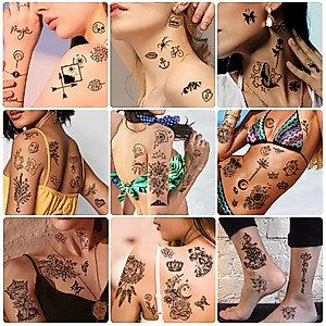 Yazhiji 49 sheets Large Flowers Butterfies Crown Waterproof Temporary Tattoos for Women and Girls,Fake Tattoos for Kids or Adults Body Make Up Tattoo