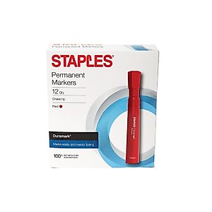 STAPLES Duramark™Permanent Markers, Chisel Tip, Red, Dozen
