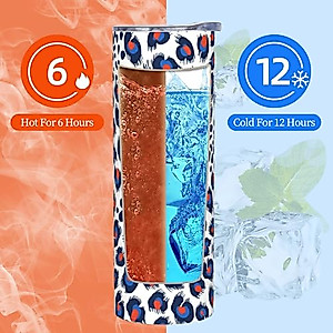 AFHYZY 20 oz Skinny Tumbler Reusable Coffee Travel Mug with Lids and Straws, Insulated Coffee Cups 20oz Stainless Steel Water Bottles Leak Proof for Women, Office, Sports - Leopard