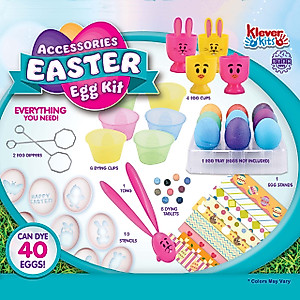 Klever Kits 40Pcs Easter Egg Dye Kit, DIY Easter Egg Decorating Kit with Dye Tablets, Egg Stands and Egg Stencils for Easter Theme Party, Creativity Activity, Egg Hunt, Easter Gift, Easter Party Favor