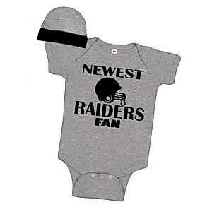 PandoraTees Newborn Baby Bodysuit & Cap Set - Newest Fan(0-3m, Heather/Black)