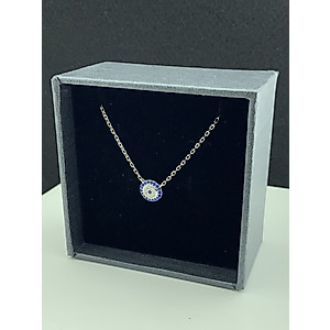 SILVERCLOSEOUT Sterling Silver Blue Cz Small Evil Eye Necklace Nazar Charm Amulet Protection Necklace for Adult Women's and Teen Girls