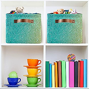 Large Foldable Storage Basket Iridescent Rainbow Glitter Storage Bin Canvas Toys Box Fabric Decorative Collapsible Organizer Bag with Handles for Bedroom Home