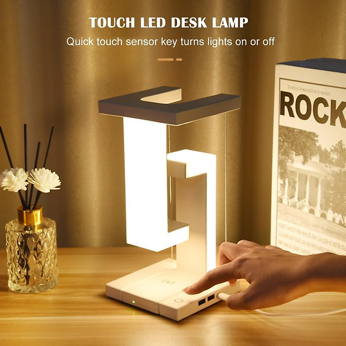 TEDATATA Suspension Anti-Gravity Table Lamp, Wireless Charging of Mobile Phone, Creative Home Furnishings LED Bedside Lamp, Bedroom Sleep Light Reading Light