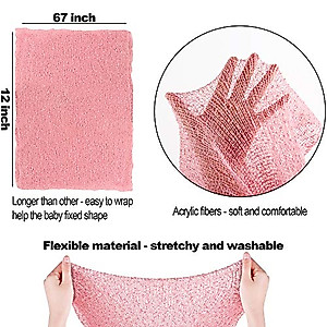 Newborn Photography Props, 5 PCS Baby Photo Props Long Ripple Wraps with Headbands, Pink Baby Photography Wrap Set for Baby Girl and Boy