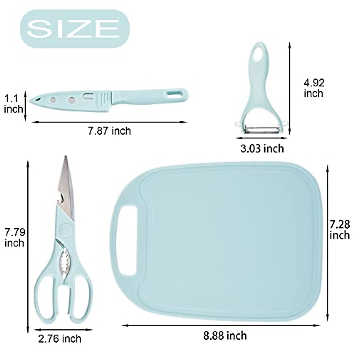 Magicorange Travel Cutting Board Set, 3 Pcs Portable Mini Camping Plastic Cutting Board Set & Stainless Steel Knife with Sheath, Fruits & Vegetable Peeler Scissors (Blue)