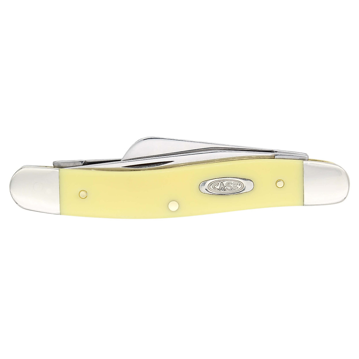 Case Pocket Knife, Yellow Synthetic Handle Medium Stockman #035 with Personalized Laser Engraved Handle, Three Blades, Father's Day Gifts
