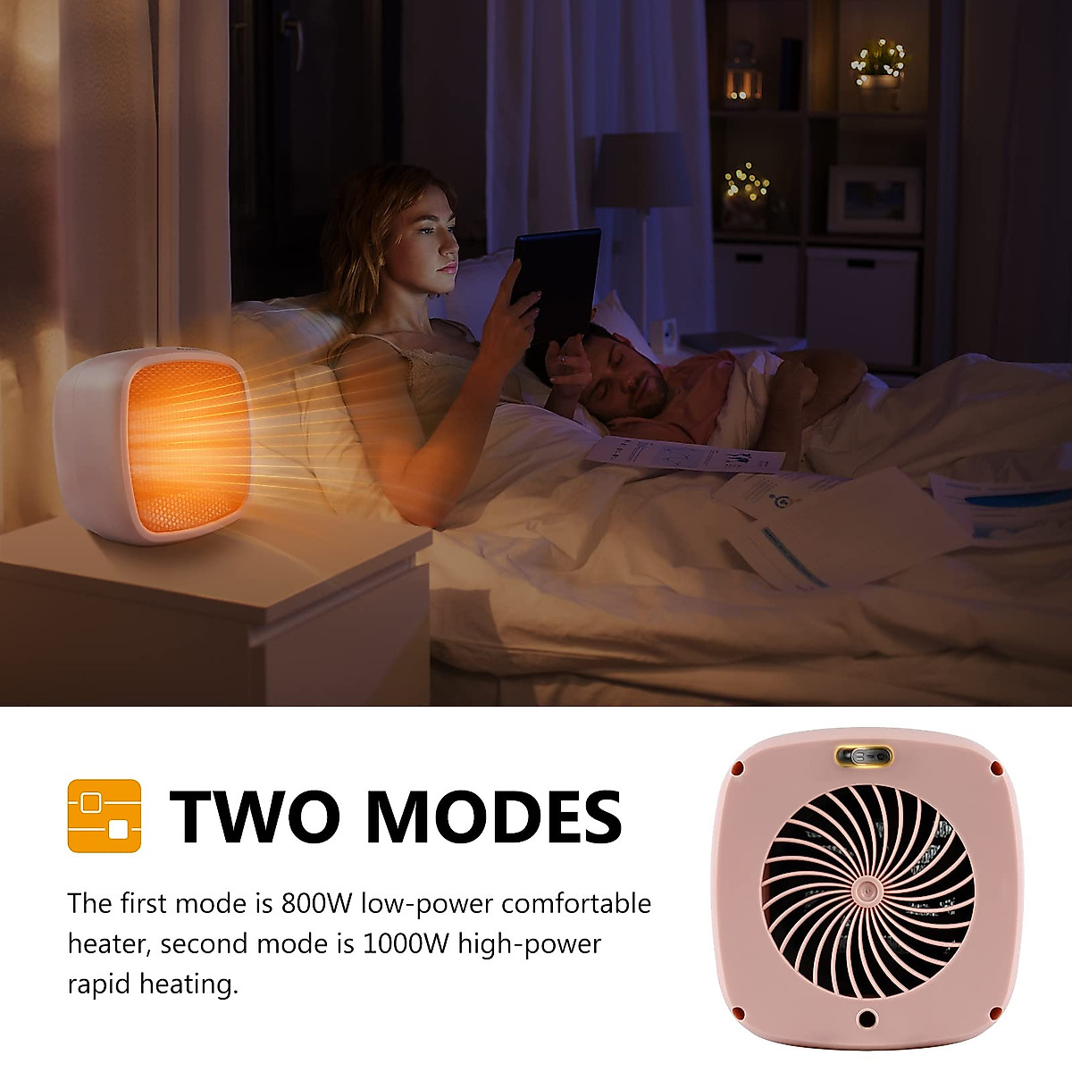 Portable Space Heater, YOUCIDI 1000W/800W Ceramic Electric Heater, Compact Small Warmer, Heat Up in 2 Seconds, Safe and Quiet for Office Room Desk Indoor Use (Pink)