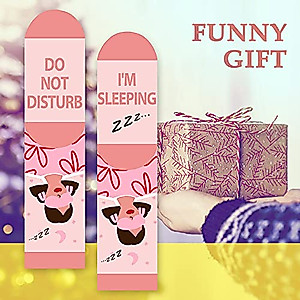 AGRIMONY Funny Socks for Women Girls - Do Not Disturb I'm Sleeping Socks Novelty Fun Cute Fun Funky Cotton Socks - Teen Girls Mom Stocking Stuffers Christmas Valentines Funny Gifts