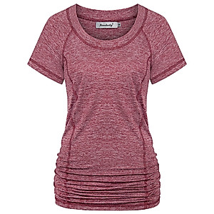 Ninedaily Summer Tops for Women 2024,Fashion Spring Workout Shirt Loose Fitting Fitness Wear Ladies Gym Tee T-Shirts Activewear Blouses for Women Trendy Misses Dress (2XL/US 18-20, Wine)