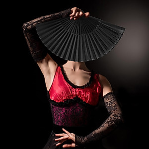 Silk Folding Fan,Handheld Fans Black Hand Fans Hand Held Bamboo Silk Folding Fan Chinese Kung Fu Tai Chi Folding Fan Vintage Retro Fabric Fans with Case for Women Performance,Wedding, Party & Gift