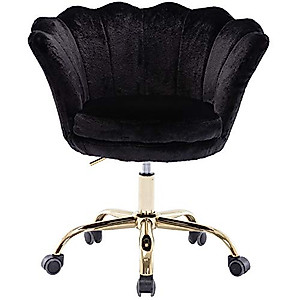 Wahson Home Office Task Chair with Wheels, Faux Fur Scallop Back Swivel Desk Chair, for Women, Teens, Girls Living Room, Vanity, Black