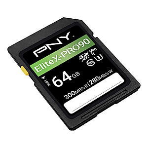 PNY 64GB EliteX-PRO90 UHS-II SDXC Memory Card – R300MB/s W280MB/s, U3, V90, 8K UHD, Full HD, UHS-II for Professional Photographers & Content Creators, DSLR, Mirrorless Cameras, Advanced Video Cameras