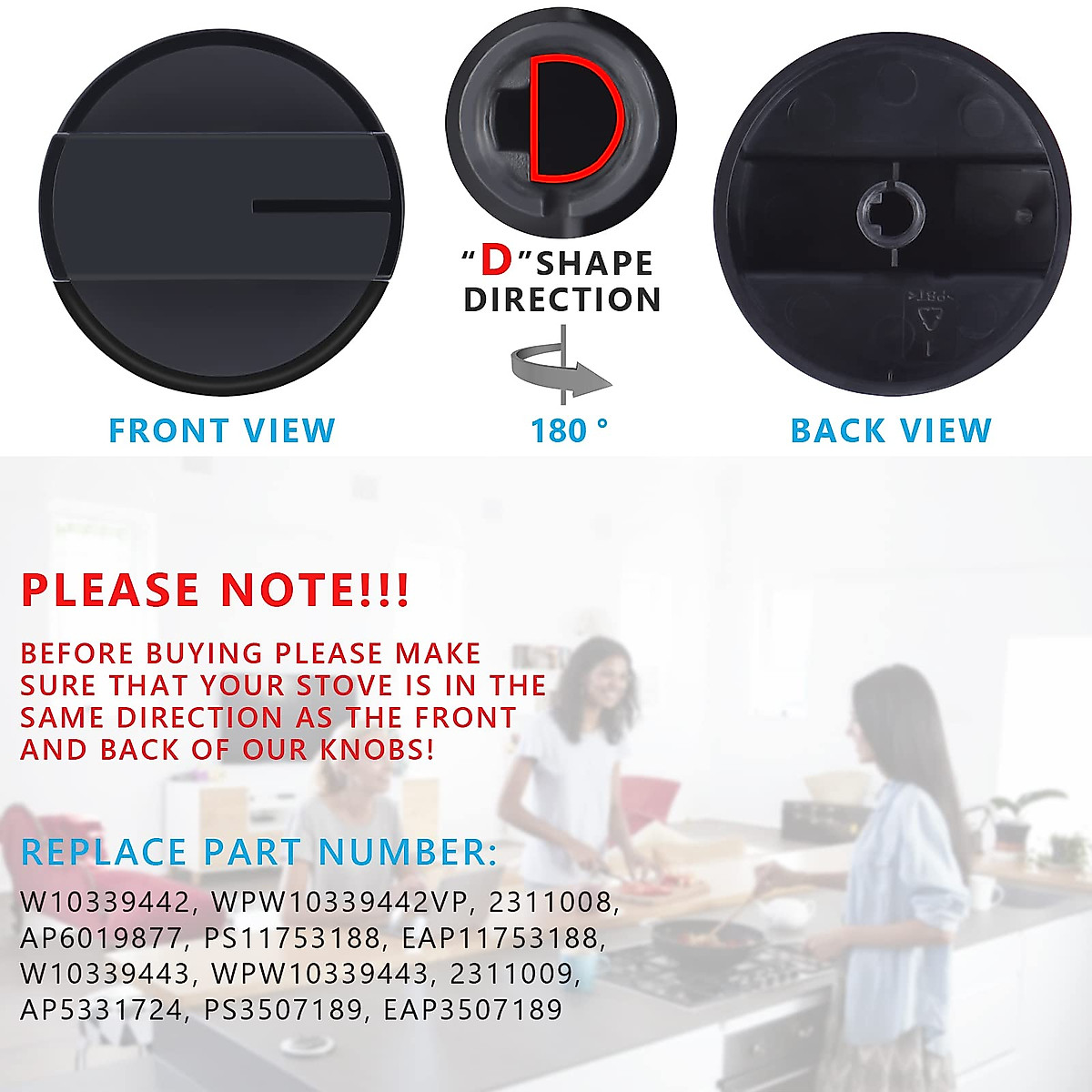 W10339442 Gas Stove Knob, Cooktop Surface Burner Control Knobs Black Replacement, Compatible with Whirlpool Gas Range/Stove/Oven, Replaces WPW10339442 PS11753188 (1pack)