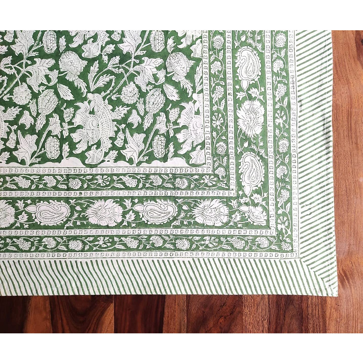 ATOSII Meraki Green 100% Cotton Spring Tablecloth, Handblock Print Rectangle Table Cover for Kitchen Dining Linen I Parties, Outdoors, Christmas, Wedding, Easter Decor 60 X 108 Inches I 8 Seater