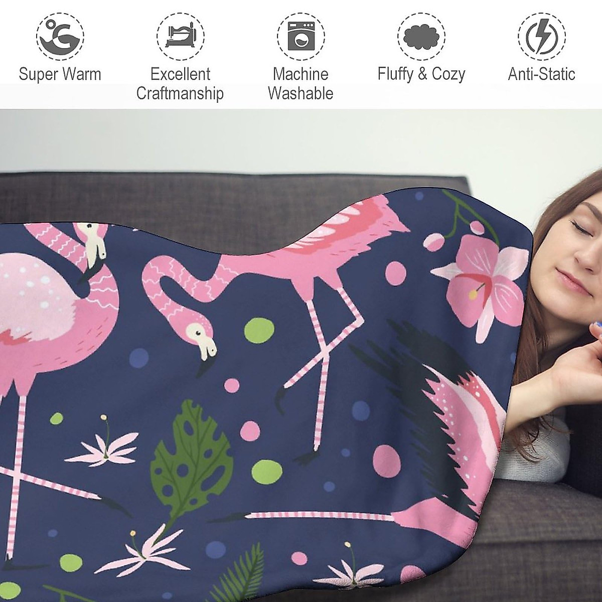 LAKIMCT Fly Flamingo Bird Round Blanket for Couch Bed Throw Blanket, Aesthetic Decorative Blanket for Travel Camping Comfy Blanket, 60 Inch