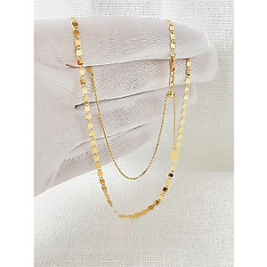 JEWELHEART Solid 14k Gold Chain Adjustable 13” To 17” Link Necklace For Women Mirror Valentino Gold Chain Flat Gold Choker Necklace Dainty Gold Collar Necklace