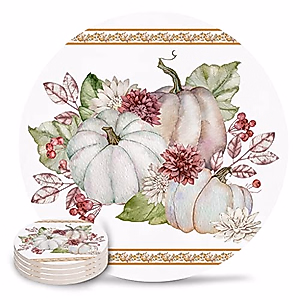 QUANJJ Autumn Flower Leaves Farmhouse Coasters Ceramic Set Round Absorbent Drink Coaster Coffee Tea Cup Placemats Table Mat (Color : D, Size : 4pcs)