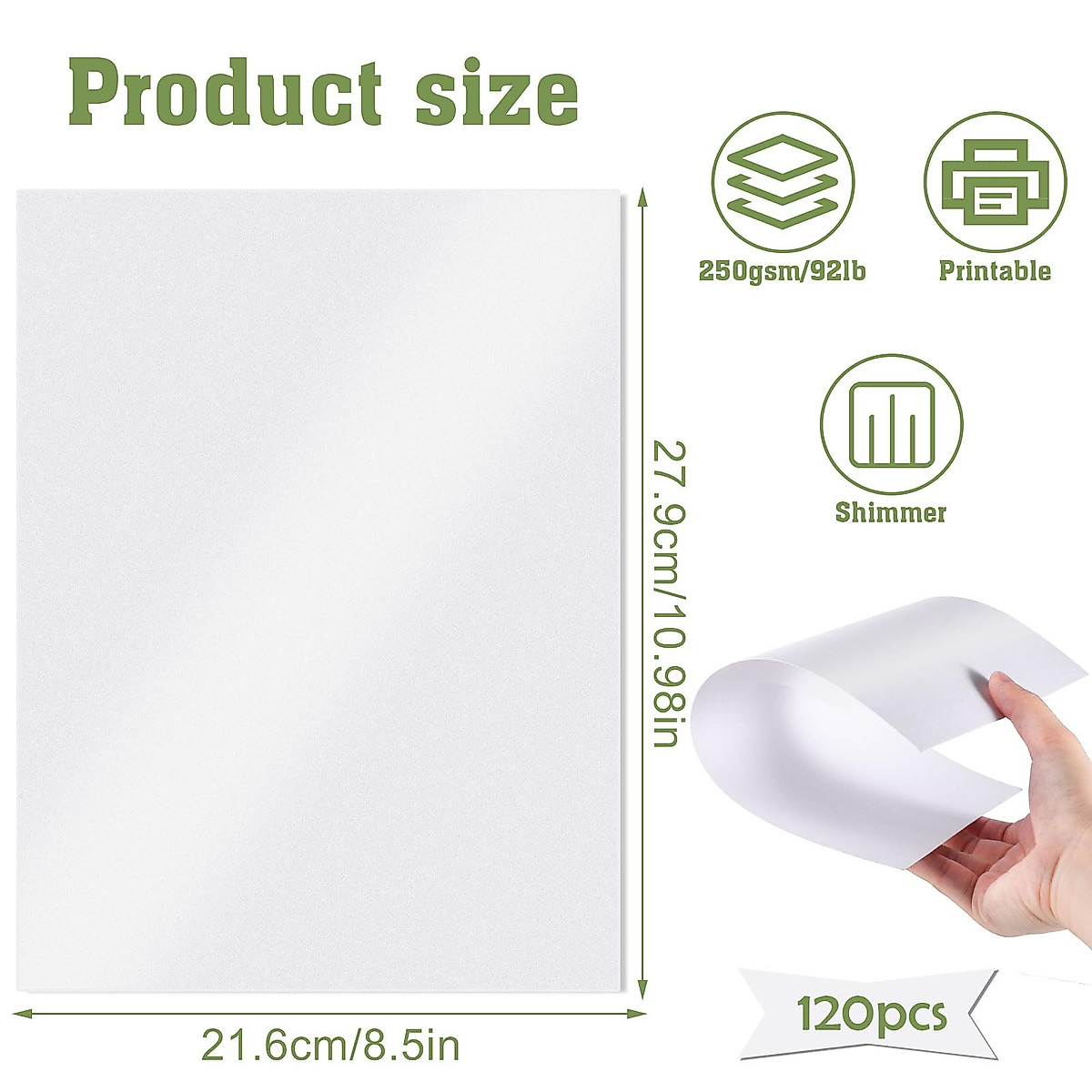 120 Sheets White Shimmer Cardstock 8.5x11, 92 lb Metallic Cardstock Paper White Cardstock Thick Paper for Crafts, Cards Making, Invitations, Printing, Certificates, Scrapbook Supplies