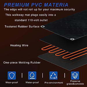 Snow Melting Walkway Mat 𝑼𝒑𝒈𝒓𝒂𝒅𝒆𝒅10”𝒙 30” 𝑺𝒏𝒐𝒘 𝑴𝒆𝒍𝒕𝒊𝒏𝒈 𝑴𝒂𝒕𝒔 Melting Speed Heated Outdoor Mats for Winter Stairs No-Slip Rubber Heated Driveway Pad 10”x 30”