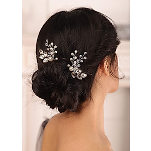 Kercisbeauty 2pcs Silver Hair Pins for Women Wedding Bridal Hair Piece Set Pearl Jewelry for Women Special Occasion