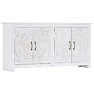vidaXL Sideboard Buffet Kitchen Storage Cabinet Liquor Dining Room Hallway Cupboard Console Table Accent Cabinet Handmade White Solid Wood Acacia