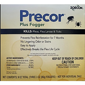 Precor Plus 3 can Fogger - Large Area Flea Treatment | Premium USA Supply Gloves for Safe Eradication | USA Supply Pest ID Card