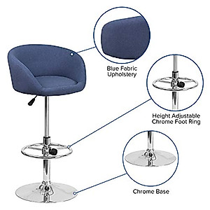 Flash Furniture Luis Contemporary Blue Fabric Adjustable Height Barstool with Barrel Back and Chrome Base