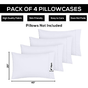 Utopia Bedding King Pillow Cases - 4 Pack - Envelope Closure - Soft Brushed Microfiber Fabric - Shrinkage and Fade Resistant Pillow Cases 20 X 40 (King, White)