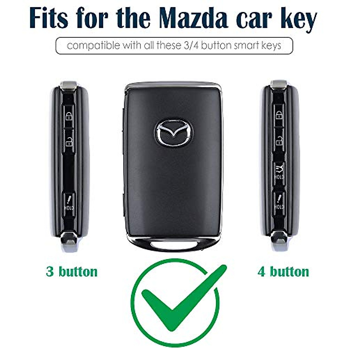 Lcyam Remote Key Fob Covers Durable Silicone Case Compatible with Mazda 3 CX-30 CX-5 CX-9 MX9 CX50 Mazda 6 3 4 Button Keys on Side (Black Black)