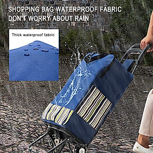 ATAAY Household Portable Shopping cart Foldable Hand Trolley Trolley Trolley 35L Large Capacity with Stairs and Waterproof Function (Blue 99 * 35 * 30.5cm) (Blue 99 * 35 * 30.5cm)