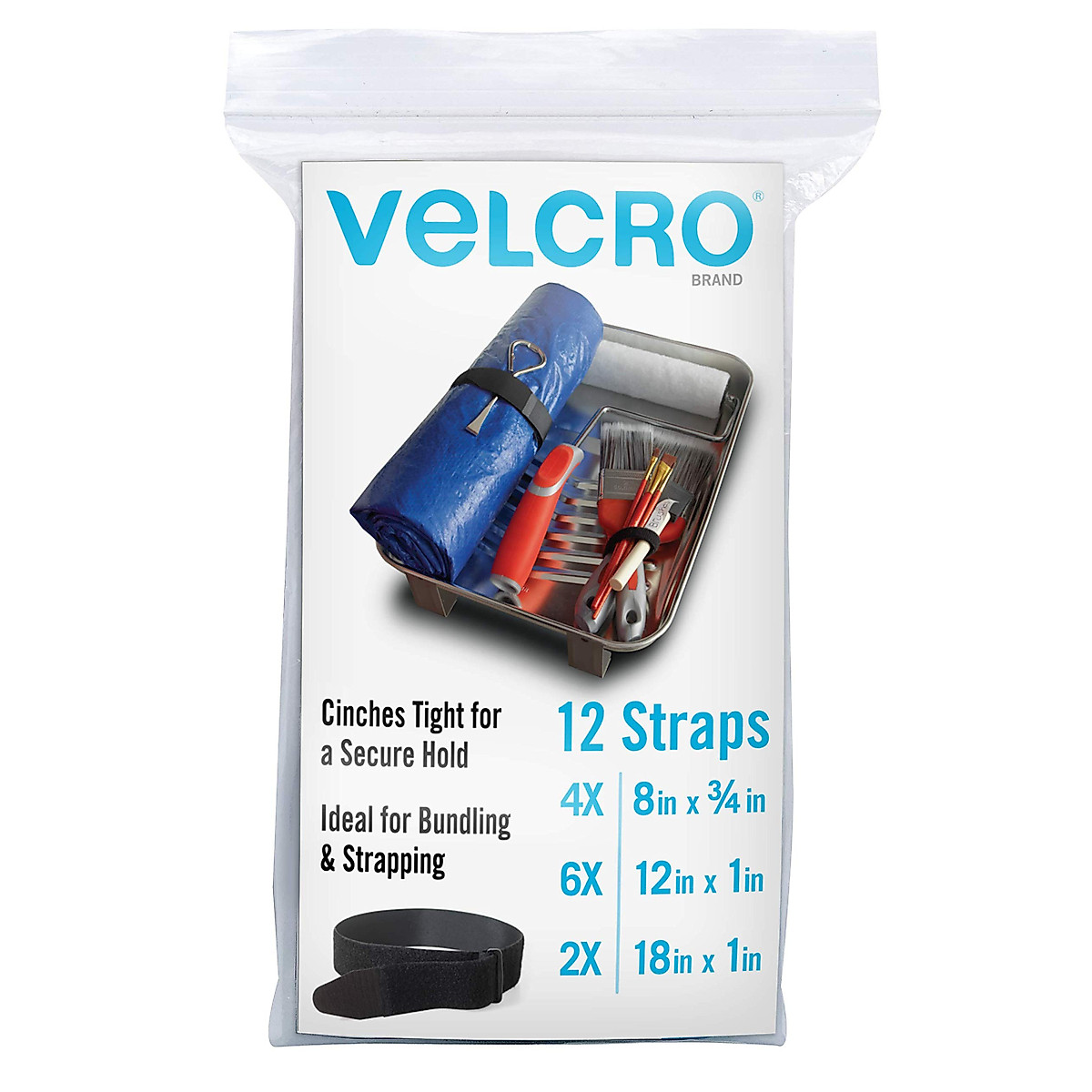 VELCRO Brand Bulk Pack 12 Reusable Fastening Cable Straps with Buckle Variety Sizes 8"-12"-18" Multi-Purpose Cinch Strap VEL-30100-AMS