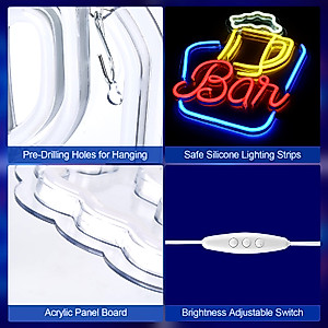 FITNATE Neon Bar Sign, Beer Neon Sign for Wall Decor, Brightness Adjustable LED Neon Light Sign USB Powered Decorative Bar Sign for Home Bar Wall Party Decor