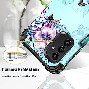 Casetego Compatible with Galaxy A13 5G Case,Floral Three Layer Heavy Duty Sturdy Shockproof Full Body Protective Cover Case for Samsung Galaxy A13 5G,Blue Flower