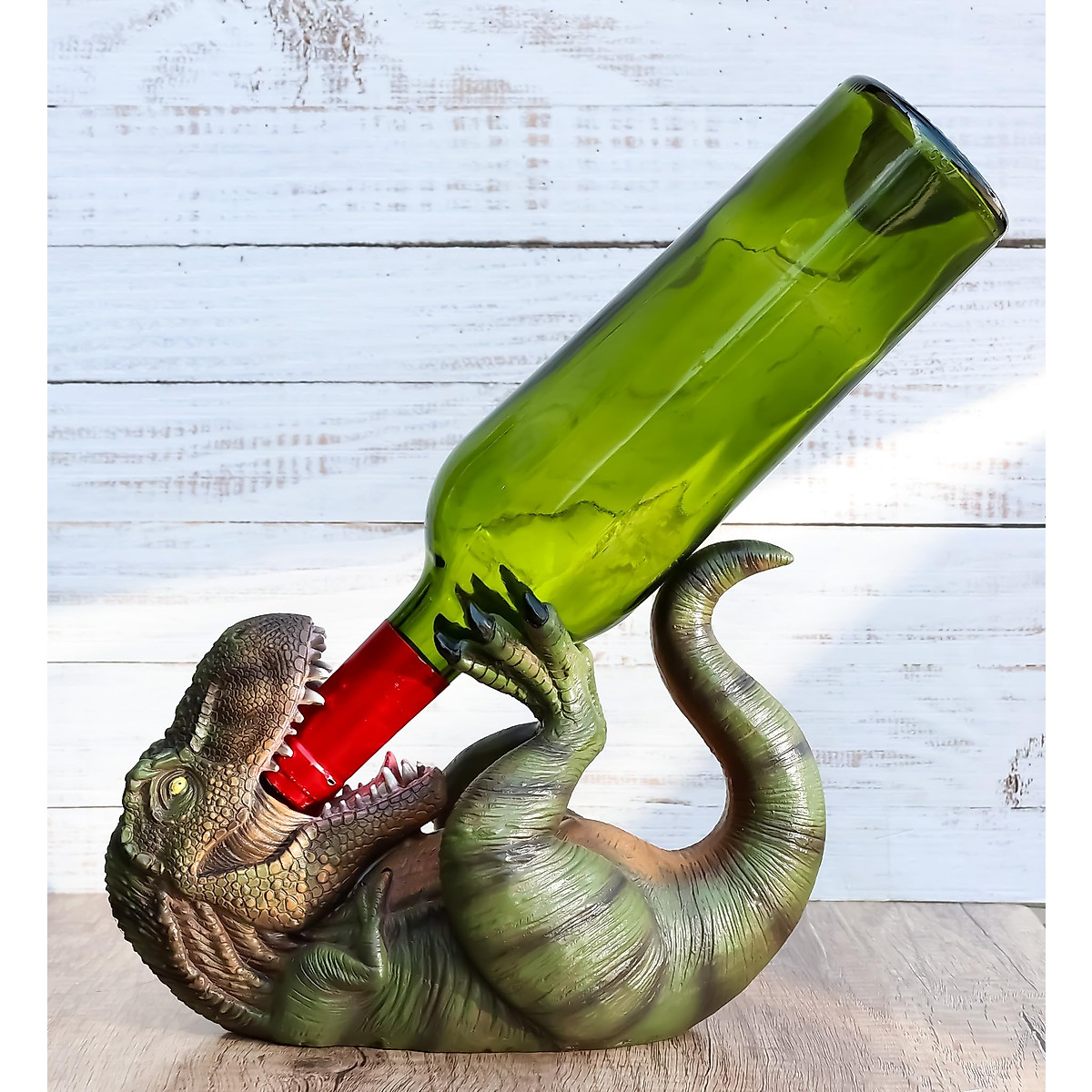 Ebros Dino Wino Prehistoric Dinosaur Thirsty T-Rex Wine Bottle Holder 9.25" Long Caddy Figurine Jurassic Era Trex Statue Kitchen and Dining Decor Party Hosting Prop Tyrannosaurus Rex Dinosaurs