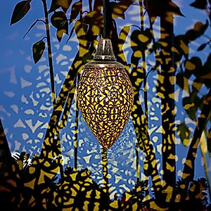 Outdoor Garden Lights Courtyard Decor Yard Home Decoration Accessories Metallic LED Solar Light Hollow Lantern Hanging