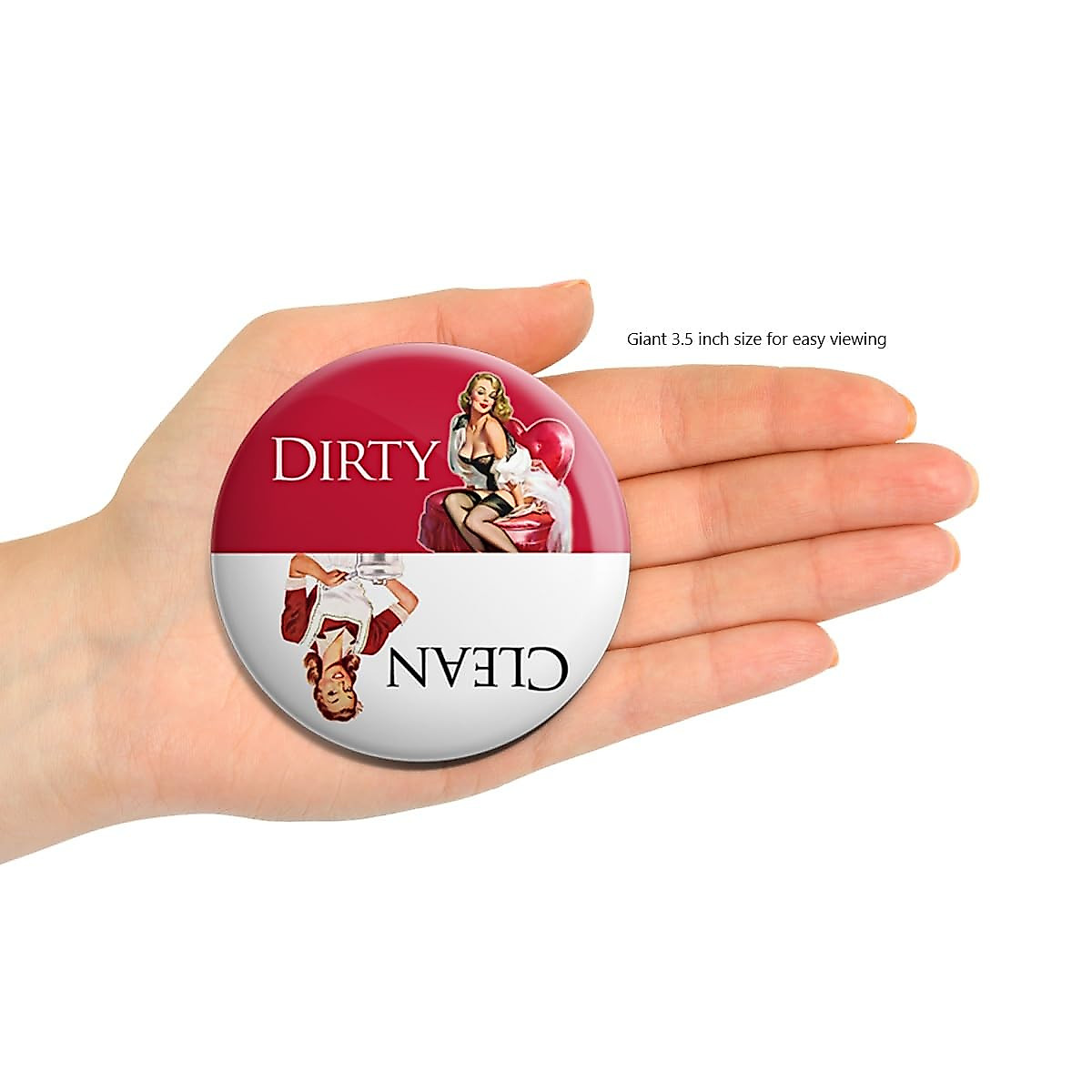 Aloha Girls Gifts Big 3.5” Dirty Clean Dishwasher Magnet Ends Common Kitchen Problem. Adheres to Any Surface. Red and White.