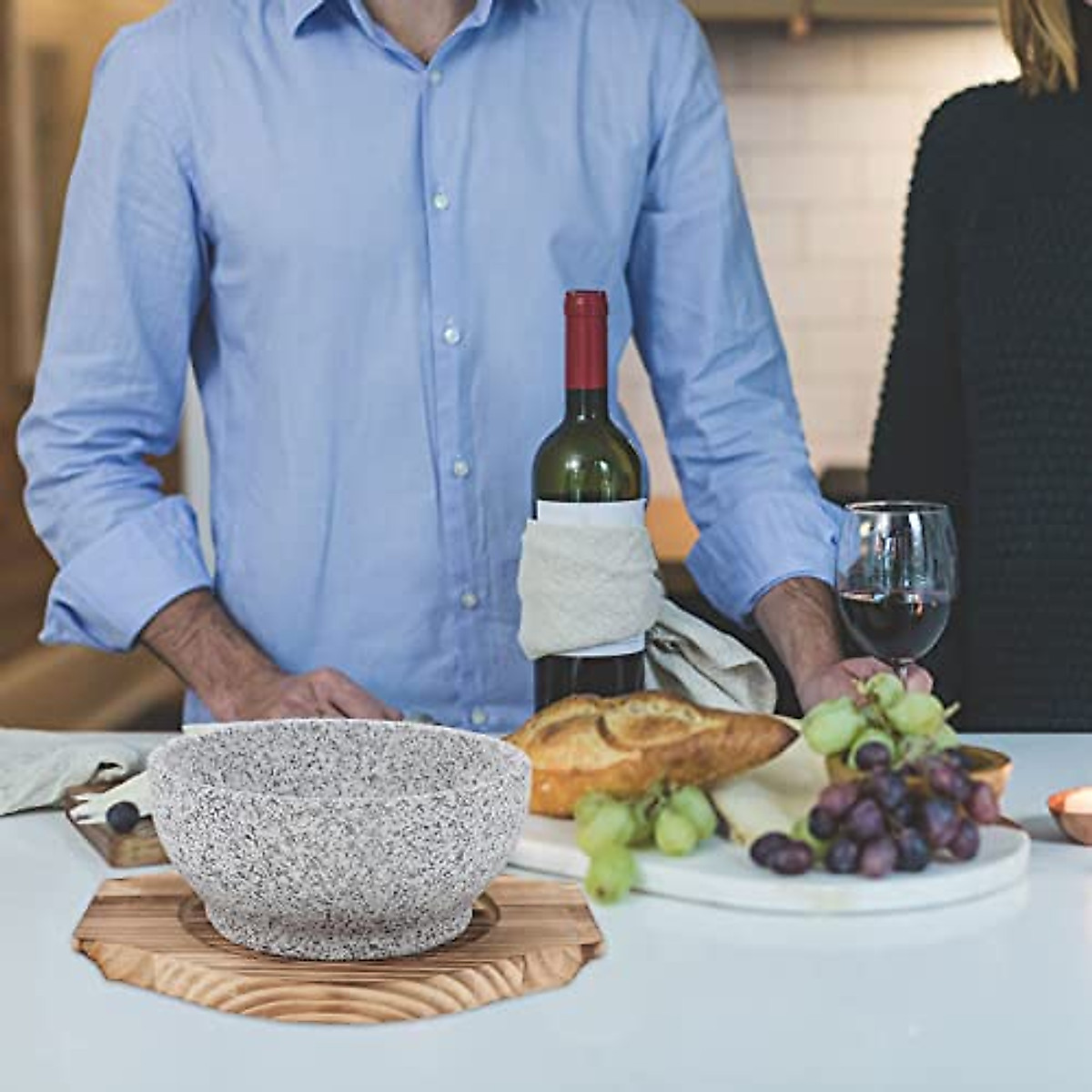 Korean Bibimbap Bowl Stone Bowl 1 Set Korean Cooking Bowl Sizzling Hot Pot with Wood Base Clay Pot for Cooking Hot Pot Dolsot Bibimbap and Soup Cookware Korean Pot