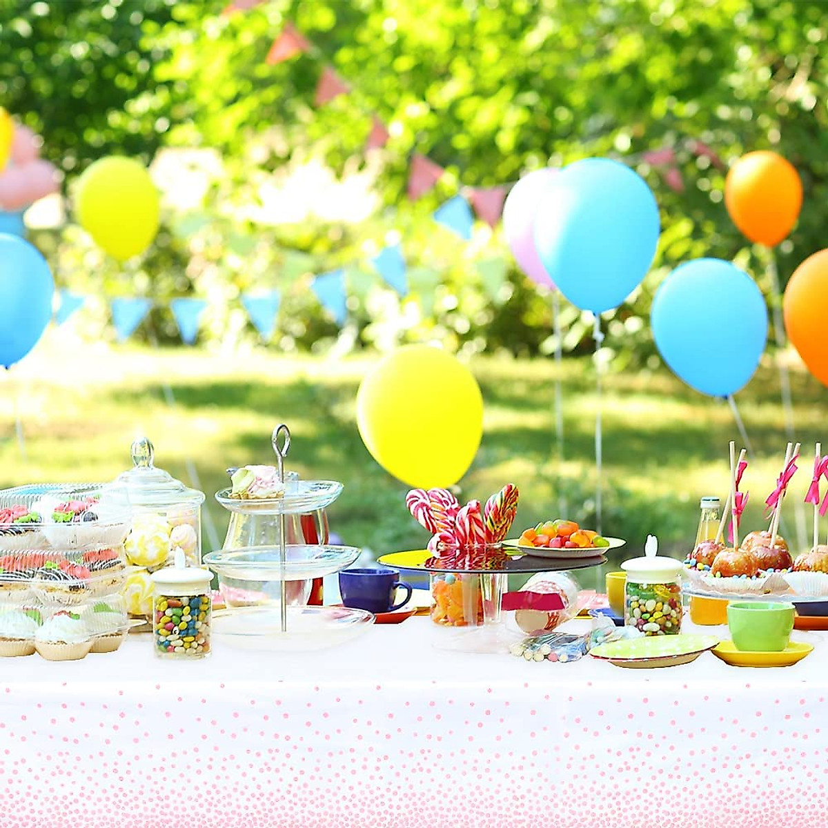 Mulbozy 2 Pcs Rose Pink Dot White Plastic Tablecloth for Rectangle Table, Rose Pink Dot Confetti Party Table Covers for Baby Shower, Wedding, Anniversary, Birthday Party Decoration, 54 × 108 inches