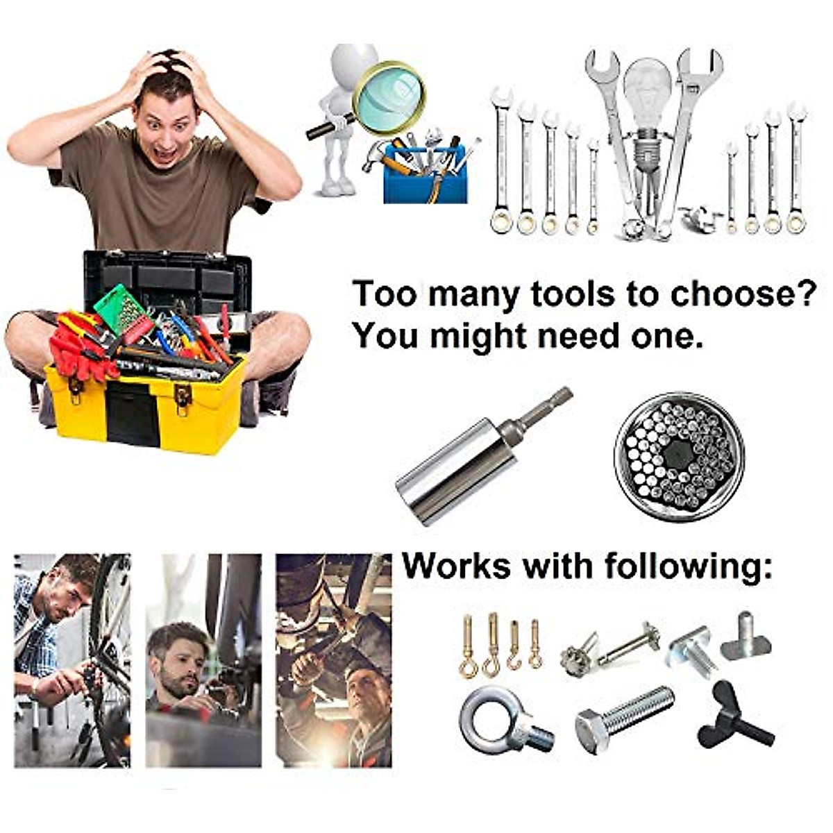 Leberna Universal Socket Grip Adapter 4 PCS | Multi Functional Sockets Set Ratchet Power Drill Bit Wrench 1/4"-3/4" (7mm-19mm) Professional Repair Tools Gifts for Dad Men Fathers Husband DIY Handyman