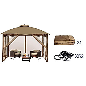 Gazebo Universal Replacement Mosquito Netting – Hugline 10' x 12' Outdoor Mesh Netting Screen 4-Panel Sidewall Curtain with Zipper (Khaki)