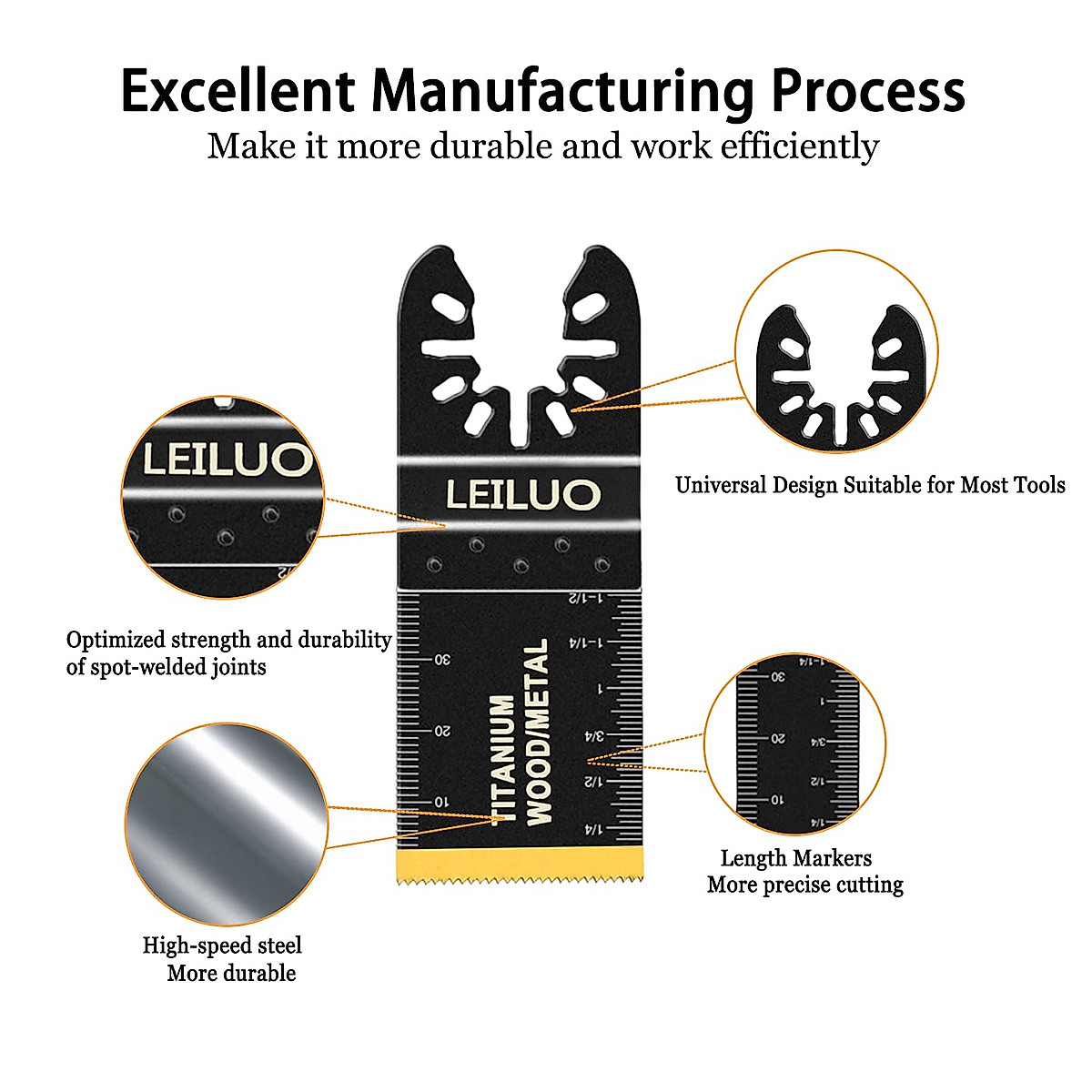 LEILUO 5 Pcs Titanium Multitool Blade Kits for Wood Nails Drywall Cutting Oscillating Saw Blades Universal Oscillating Tool Accessories with Storage Bag Compatible with DeWalt Makita Dremel and More