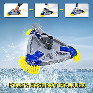 Buyplus Pool Vacuum Head with Side Brush, Manual Swimming Pool Vacuum Head for Inground and Above Ground Pools, Swivel Hose Connection, EZ Clip Handle.