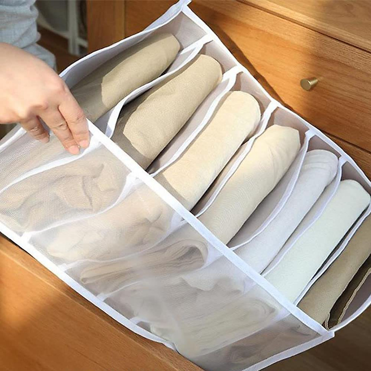 2PCS Wardrobe Clothes Organizer - Washable Drawer Clothes Organizer, Visible Clothing Organizer with compartments, Foldable Clothing Divider Bag. (White)